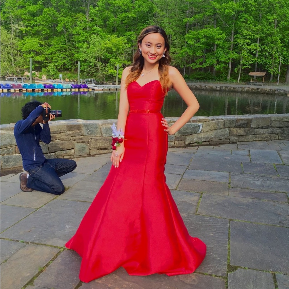 Madison James Red Mermaid Prom Dress - Gem